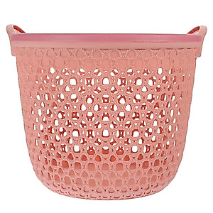 HOLIDYOYO Flexible Laundry Basket, Laundry Hamper Plastic Laundry Basket with Handle Hollow Dirty Clothes Storage Basket Portable Round Bin for Bathroom Dorm Pink