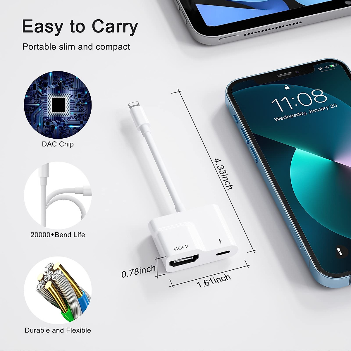 Unitrox HDMI Adapter for iPhone to TV, 1080P Digital AV Adapter for iPhone,HD Video HDMI Sync Screen Converter,Support HD TV/Projector/Monitor [No Need Power]…