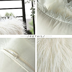 Kevin Textile Set of 2 Faux Fur Pillow Cover Decorative New Luxury Series Merino Style Off-White Fluffy Throw Pillow Case Fuzzy Cushion Cover Pillow Covers for Bed (18" x 18" 45cm x 45cm)