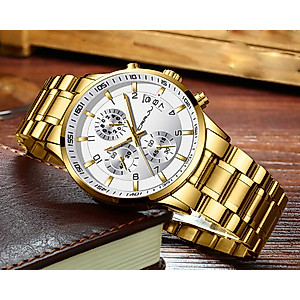 CRRJU Mens Watches Fashion Business 3-Sub Dial Full Steel Outdoor Sport Waterproof Wrist Watch for Men