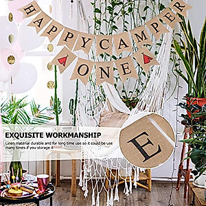 Amosfun One Happy Camper Burlap Banner Camping Party Decoration Happy Camper Birthday Decorations Retirement Birthday Camper Yard Decoration