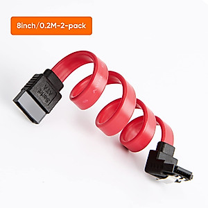 CableCreation SATA III Cable, [2-Pack] 8-Inch/0.6FT SATA III 6.0 Gbps 7pin Female to Downward Right Angle Female Data Cable with Locking Latch, Support for 2.5'' SSD,3.5''HDD Drive, Red