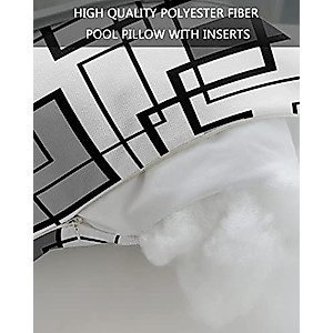 Recliner Head Pillow Ledge Loungers Chair Pillows with Insert Modern Abstract Art Black Grey Geometry Line Lumbar Pillow with Adjustable Strap Outdoor Waterproof Patio Pillows for Beach Pool, 2 PCS