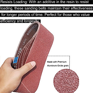 M-jump 18 PCS 3 x 21 inch Aluminum Oxide Sanding Belt Kit-Include 3 Each of 60 80 120 150 240 400 Grits-Premium Sandpaper Sander Belt for Portable Belt Sander