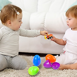 JOYIN 24 Pcs Prefilled Easter Eggs 3.2'' with Toy Cars, Pull Back Construction Vehicles and Mini Truck Toy Kit Set for Kids Boys Easter Theme Party Favor, Easter Eggs Hunt and Basket Stuffers Filler