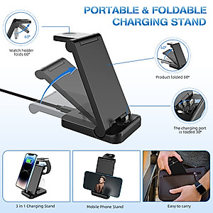 Charging Station for Apple Multiple Devices, １８𝐖 𝐅𝐨𝐥𝐝𝐚𝐛𝐥𝐞 ３ 𝐢𝐧 １ Charger Dock Stand for iPhone 14 Pro Max/13/12/11/X/8 Plus, Fast Charger Station Suitable for iPhone, iWatch, AirPods