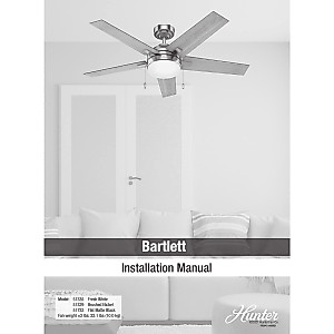 Hunter Bartlett Indoor Ceiling Fan with LED Light and Pull Chain Control, 52", Fresh White