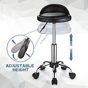 FNZIR Swivel Rolling Stool with Wheels Height Adjustable Stool Drafting Chair with Low Back Black