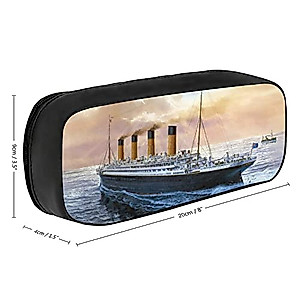 Retro Titanic Famous Old Historic Pencil Case PU Leather Pencil Pen Bag Large Capacity Pen Box Pencil Pouch Makeup Bag with Zip