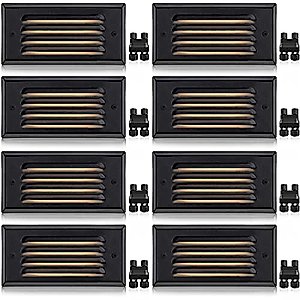 SUNVIE 5W Low Voltage Step Lights Outdoor Stair Lights 3000K LED Low Voltage Deck Lights with Horizontal Louver Faceplate Outdoor Step Lights for Deck Steps Stairs Fastlock2 Connectors Included 8 Pack