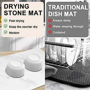 Stone Dish Drying Mat for Kitchen Counter, Quick Dry, Super Absorbent Dish Drying Mat, Eco-Friendly Diatomaceous Earth Mat for Dishes Bottles Cups(16x12 Inch, White Marble)