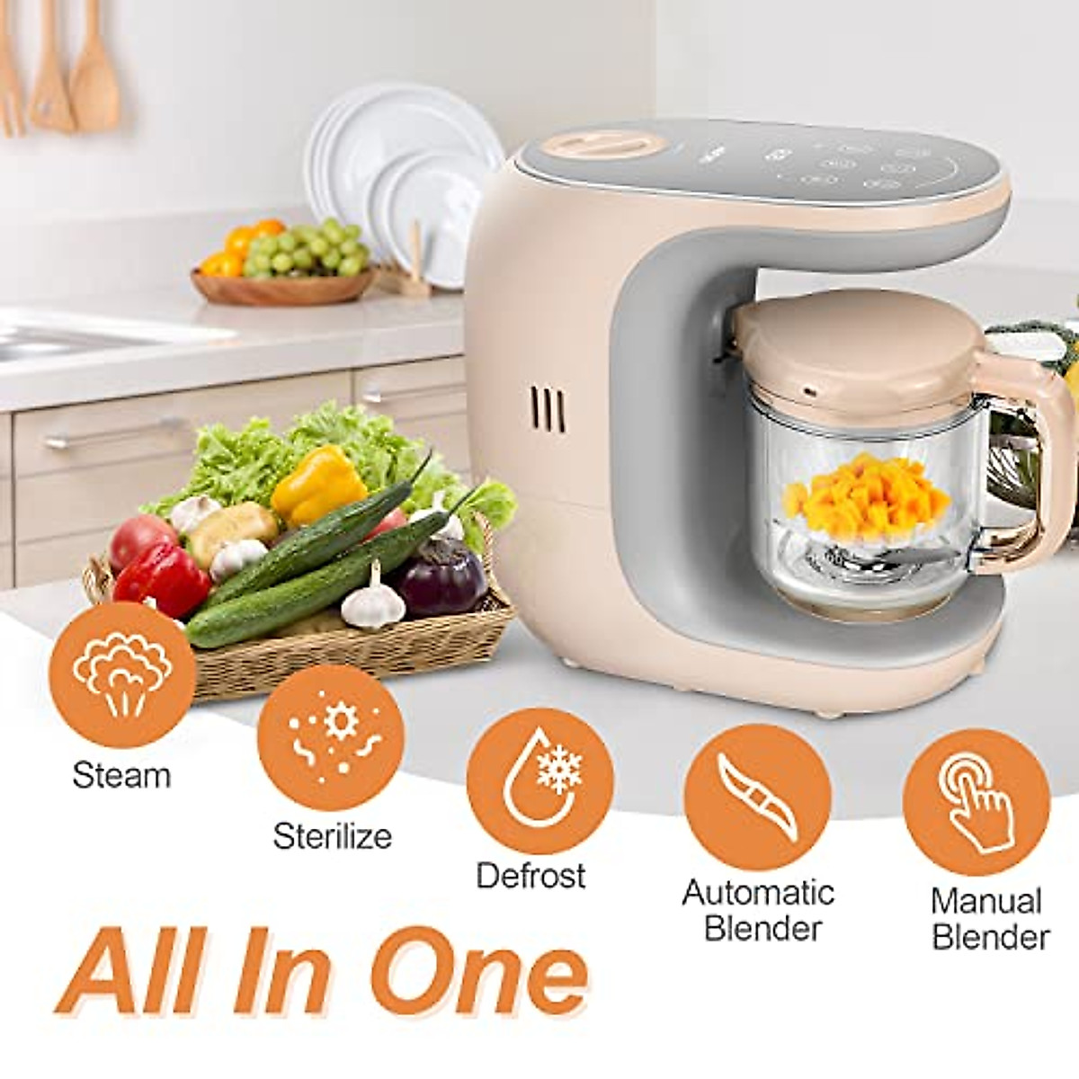 Baby Food Maker, Baby Food Processor Blender Grinder Steamer Cooks Blends Healthy Homemade Baby Food in Minutes Touch Screen Control… (BFM-003)