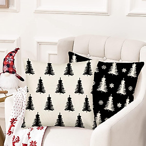 Easternproject Black and White Christmas Tree Decorations Pillow Covers 24x24 Inch Set of 2 Merry Christmas Trees Snowflake Throw Pillow Cover Xmas Winter Holiday Farmhouse Decor Cushion Case