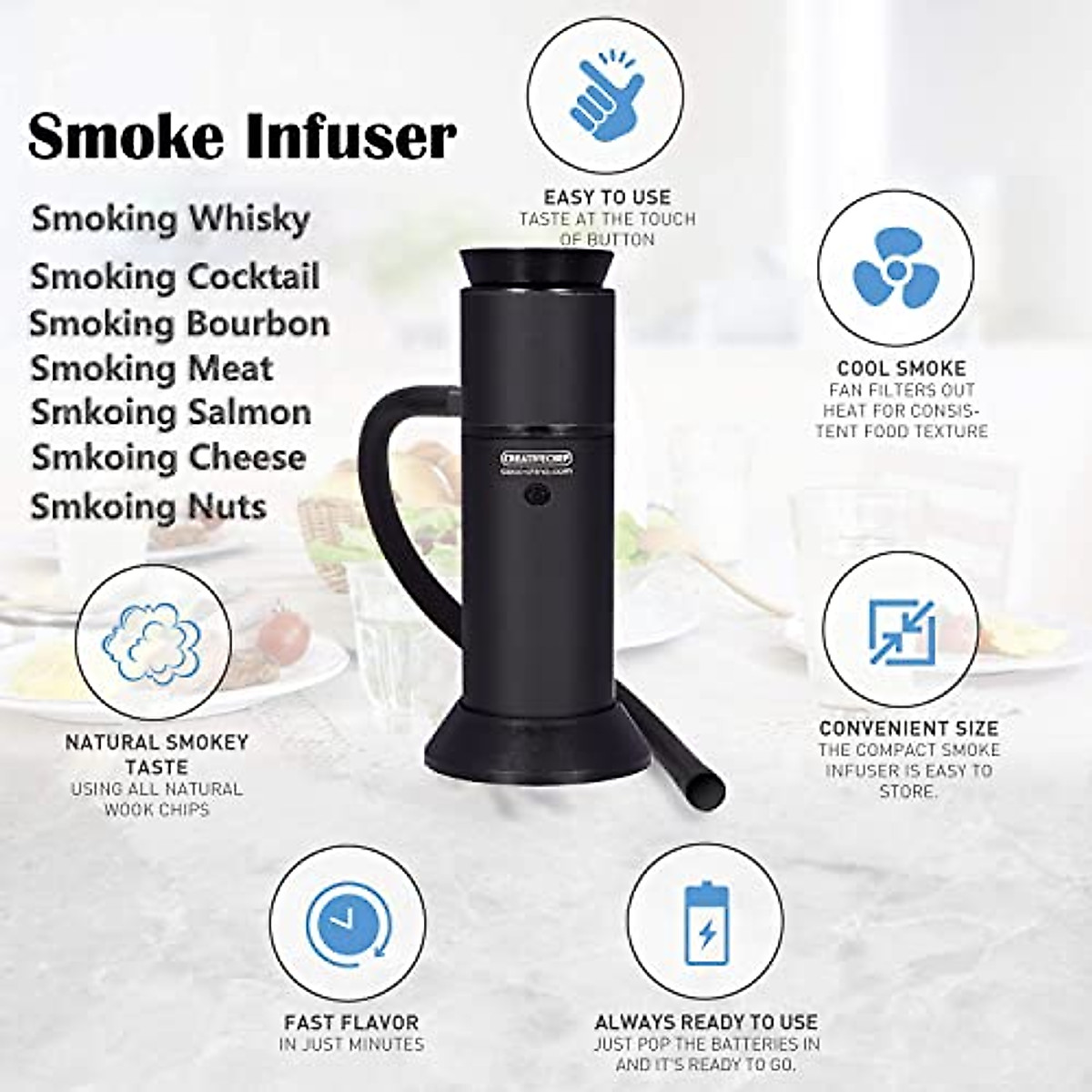 CREATIVECHEF Smoking Gun Wood Smoke Infuser, Cold Smoke Machine for Cocktails, Whisky, Drinks, Food and ect, SG16B, Black