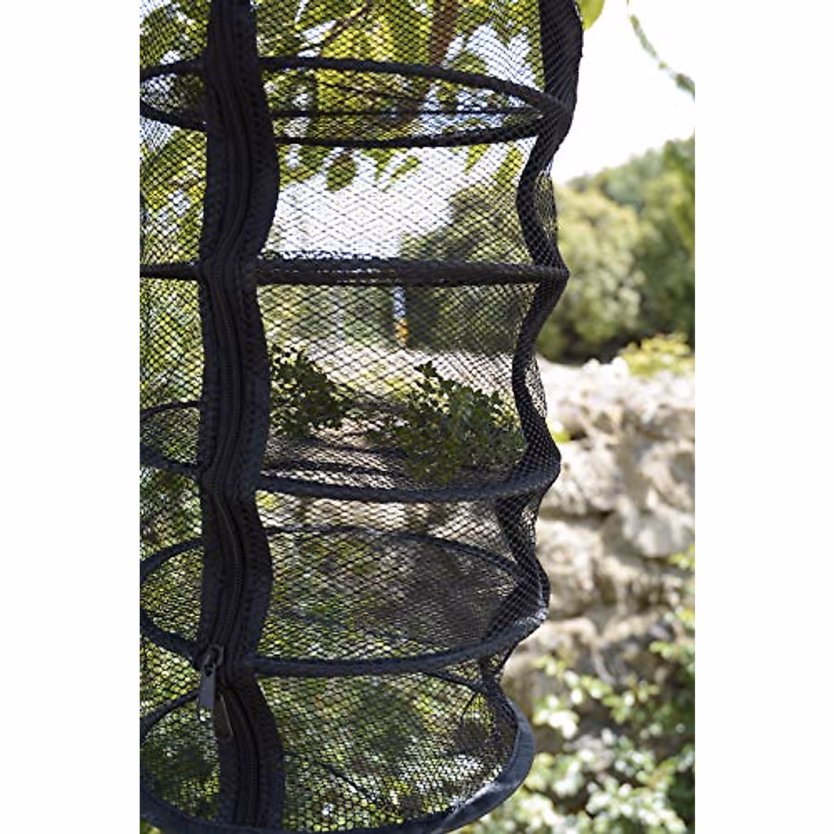 9 Inch 5 Level Micro Hanging Dry Net Indoor/Closet Drying Rack for Herbs, Plants, Organizer, Freshner - Black Mash Screen with Top-to-Bottom Zipper - Apartment Size with Zipped Storage Pouch