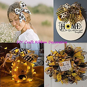 Bumble Bee Ribbon Wired 26 Yard Polka Dot Wired Edge Fabric Ribbon Bee Vertical Stripe Craft Ribbon Decorative Ribbon DIY for Wrapping, Party Decoration, Hair Bows, Crafting and Sewing