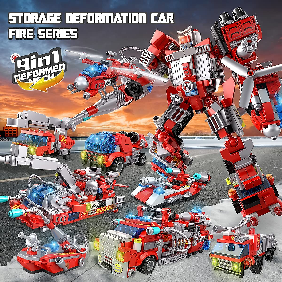 REMOKING Building Toys, STEM 9-in-1 Fire Truck Robot Building Block Model Kit Toy, Learning Educational 642 Pcs Building Bricks Gifts for Kids Boys Girls Ages 6 7 8 9 10 11 12 Years Old