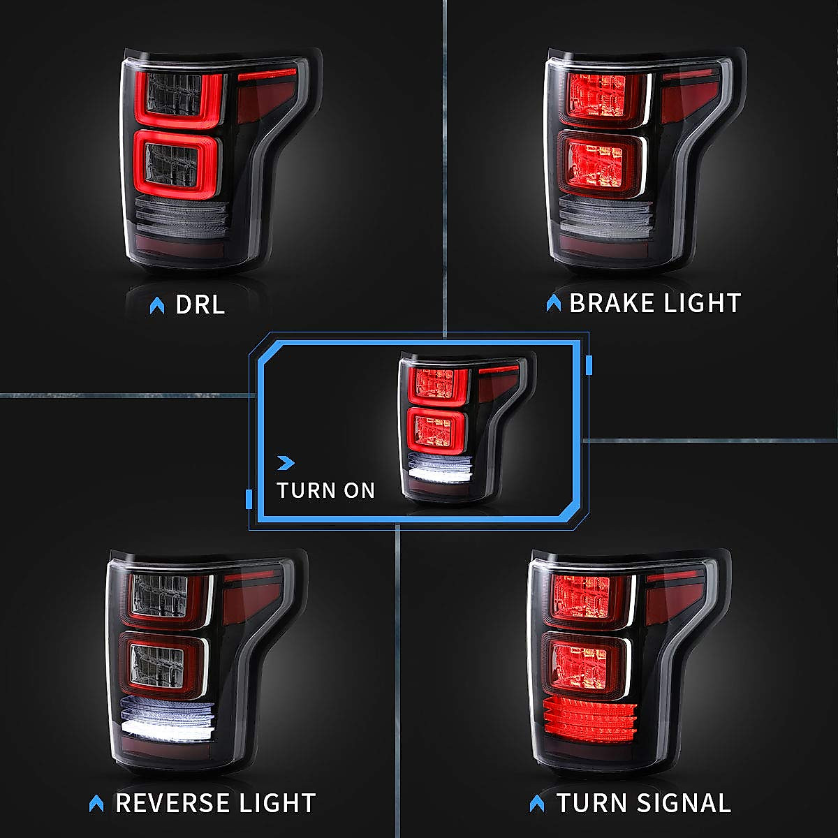 VLAND Led Tail lights Compatible with Ford F-150/ Raptor 2015-2019 Pickup Truck w/Red Turn Signal (Not Fit a XLT/Lariat and Factory with BLISS or LED Version), Smoke
