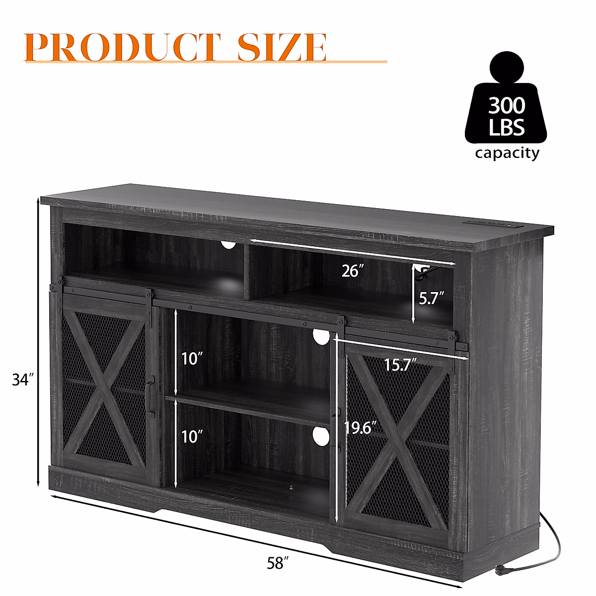 Xilingol Farmhouse TV Stand for 65+ Inch TVs, Tall TV Stands with Power Outlets, Tall Entertainment Center with Sliding Barn Door & Storage Shelves, 65" TV Stands for Living Room, Grey