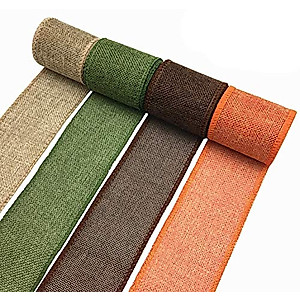 OZXCHIXU Burlap Wired Ribbon Rolls, Wrapping Burlap Ribbon Natural Orange Brown Olive Green Jute, for Christmas Crafts Decoration Wedding Floral Bows Trims Craft 13.2 Yards 2.4 Inch
