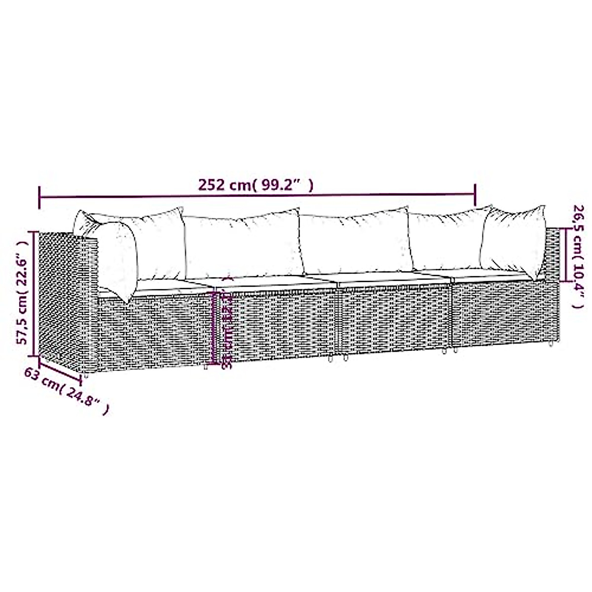 Makastle 4 Piece Outdoor Patio Sofa Patio Furniture Set Rattan Sectional Sofa PE Wicker Patio Conversation Set Outdoor Couch Outdoor Sofa for Garden Backyard Lawn, Brown