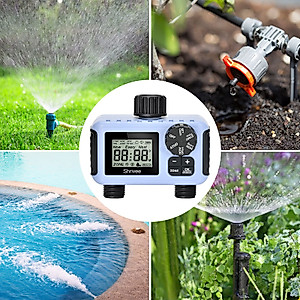 Sprinkler Timer 2 Outlet, Programmable Water Timer for Garden Hose, Rain Delay/Manual/Automatic System, Waterproof Digital Irrigation Timer System for Yard Outdoor Watering, Lawns and Pool