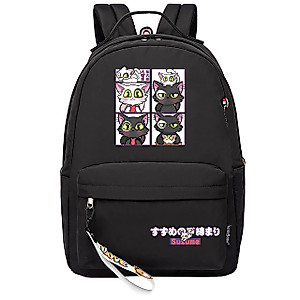 TPSTBAY Suzume no Tojimari Casual Daypack Cartoon Travel Shoulder Bags With Cat Design Small Lightweight Knapsack,Black(5)