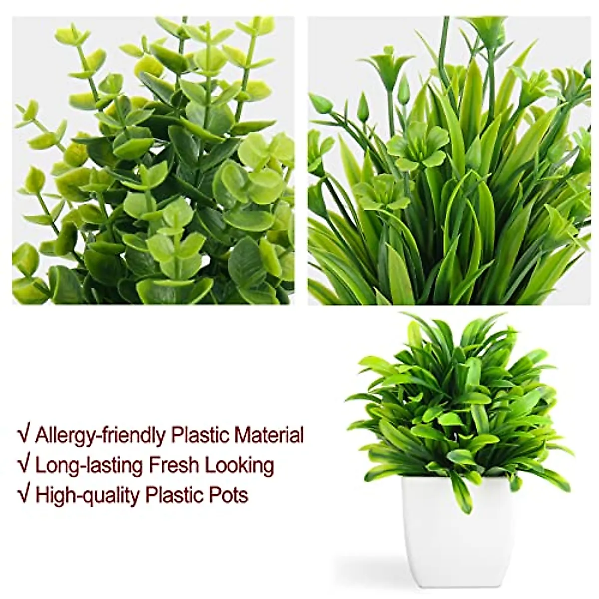 LELEE Artificial Plants Mini Fake Potted Plants, 8 pcs Small Eucalyptus Potted Faux Decorative Grass Plant with White Pot for Home Decor, Indoor, Office, Desk, Shelf, Table Decoration