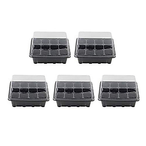 12 Holes Plastic Nursery Pot Grow Container Sprout Plate with Transparent Lids for Gardening Flower Cultivation Planting Containers 5Pcs (Black)