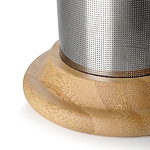 VIVA Minima Double Wall Glass Balance Tea Mug with Mesh Infuser and Wood Lid- 500 ml / 17 oz