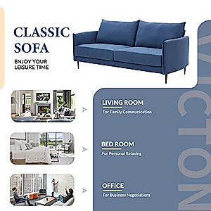 Merax 65.8" Modern Soft Linen Couch Upholstery Loveseat Sofa for Livingroom Bedroom Office Blue Love Seats