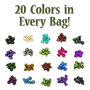 Wiz Dice Mini DND Dice Set - 140 Pieces Total (20 Sets of 7 Dice in Unique Colors) & Storage D&D Bag-Polyhedral Role Playing Dice - Perfect DND Accessories for TTRPG Dice - Hafling's Haversack