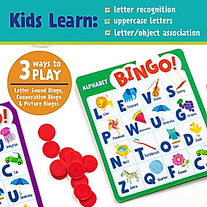 Peaceable Kingdom Alphabet Bingo! Letter Learning Educational Board Game for 2 to 6 Kids Ages 4+