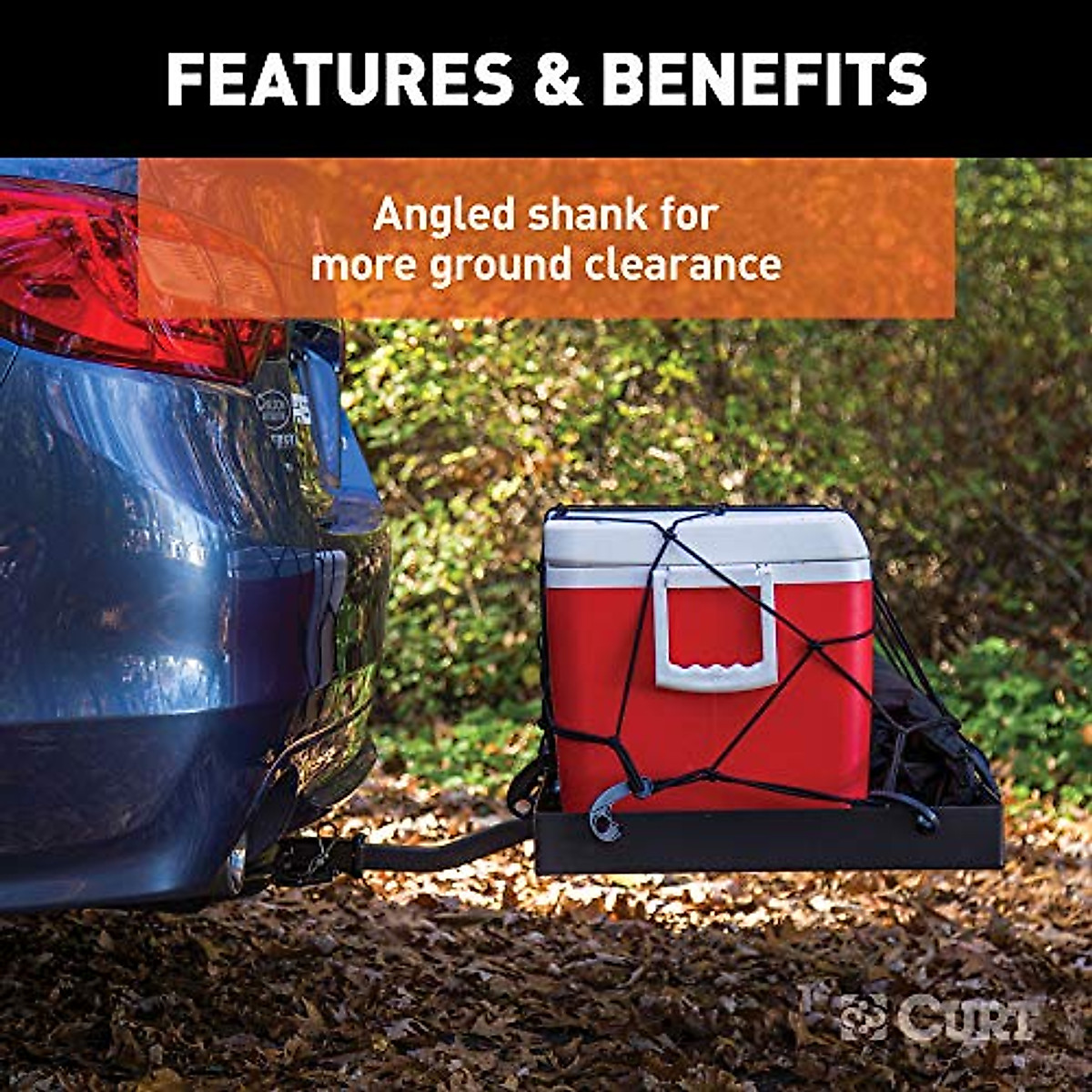 CURT 18110 48 x 20-Inch Tray Hitch Cargo Carrier, 300 lbs Capacity, 1-1/4, 2-In Adapter Shank, CARBIDE BLACK POWDER COAT