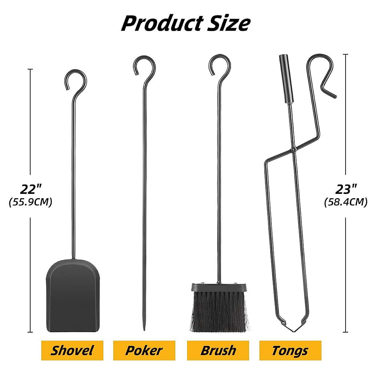NIERBO 5 Pieces Fireplace Tools Set Strength Wrought Iron Indoor Outdoor Fire Place Toolset Hearth Accessories Kit with Fireplace Brush, Fire Poker, Fireplace Shovel, Firewood Tong