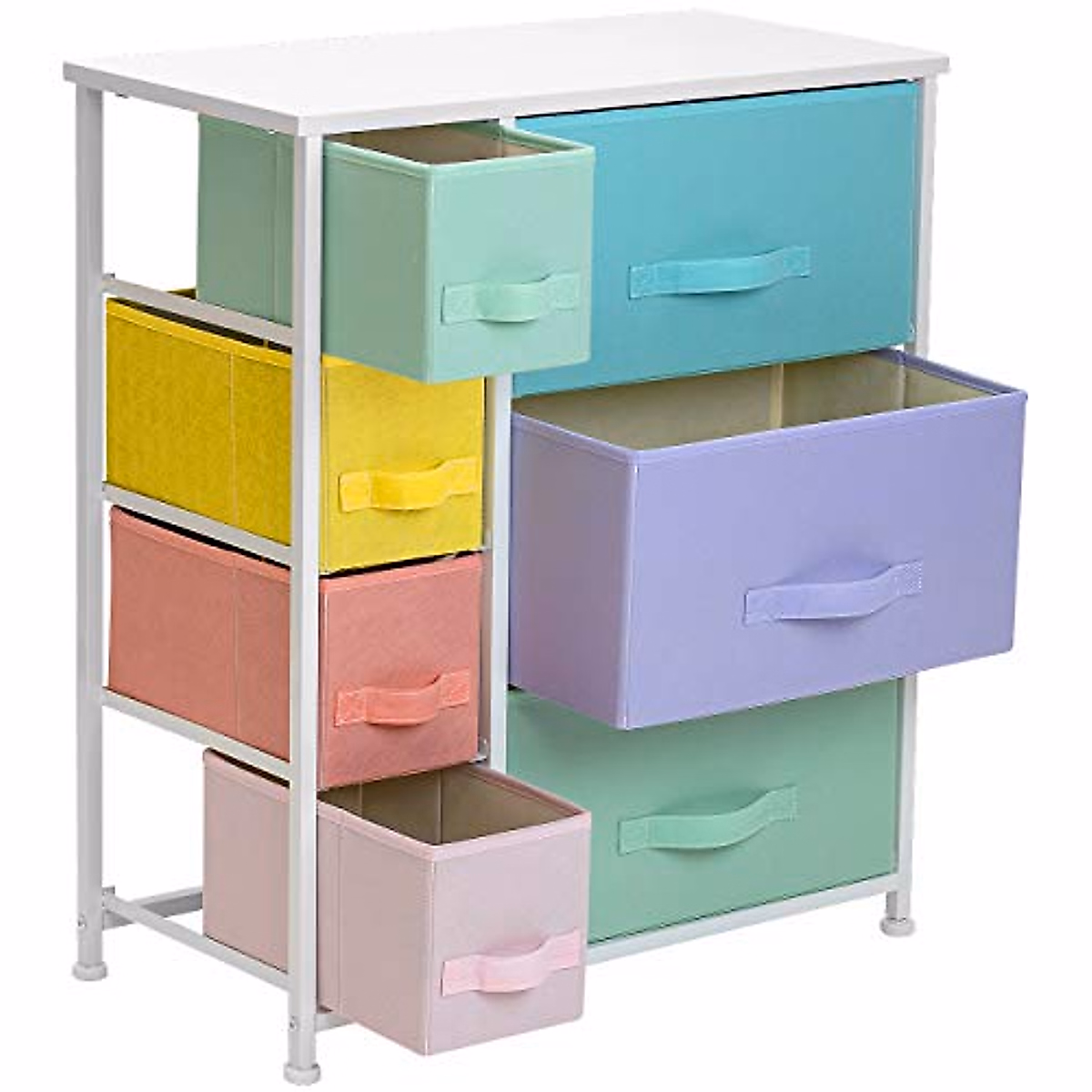 Sorbus Nightstand with 7 Drawers - Bedside Furniture & Night Stand End Table Dresser for Home, Bedroom Accessories, Office, College Dorm, Steel Frame, Wood Top (7-Drawer, Pastel/White)