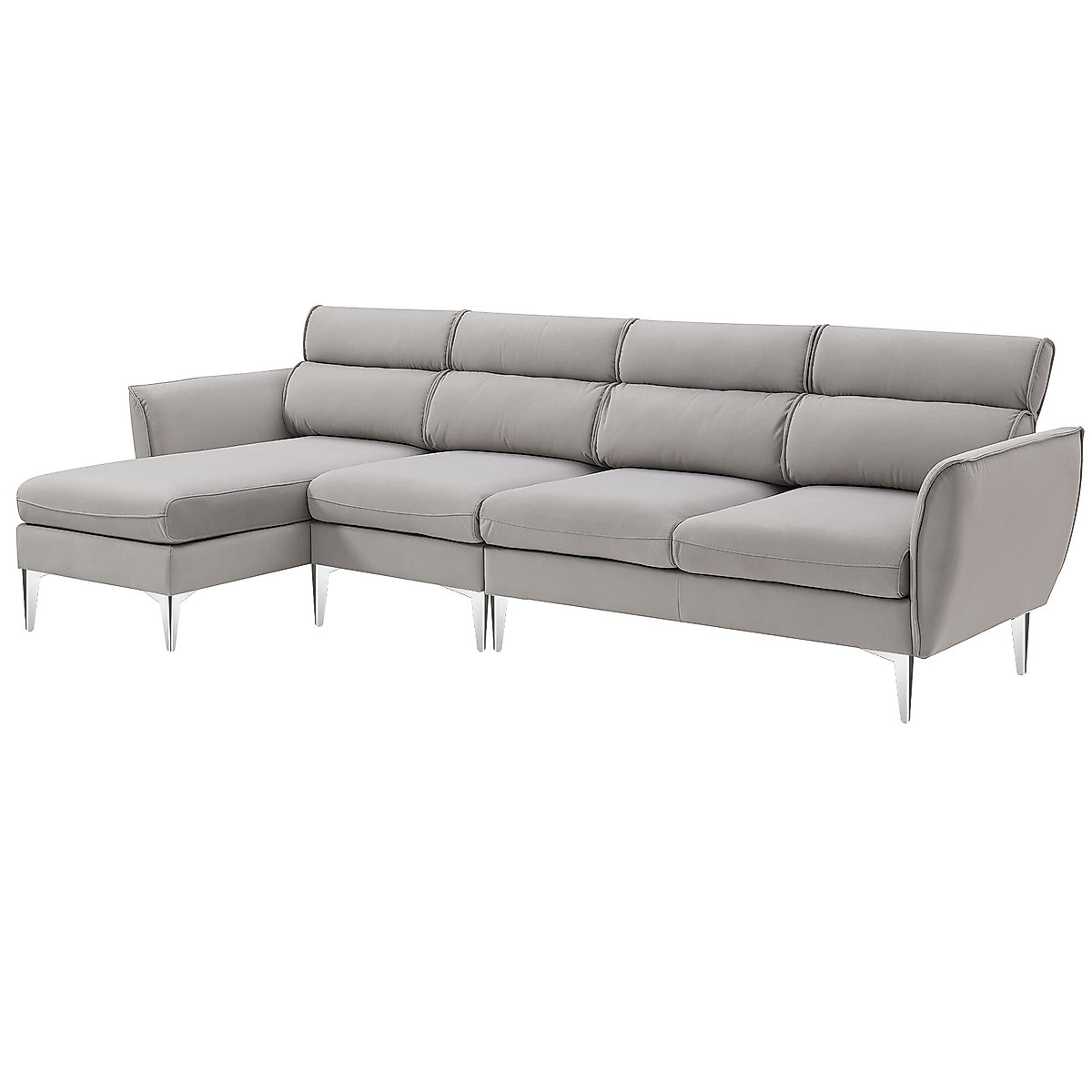 Bellemave L-Shape Sofa Convertible Sectional Sofa Couch with Chaise Left/Right Handed Chaise, High Backrest Sectional Sofa, Flannel Upholstered Couch for Living Room (Grey)