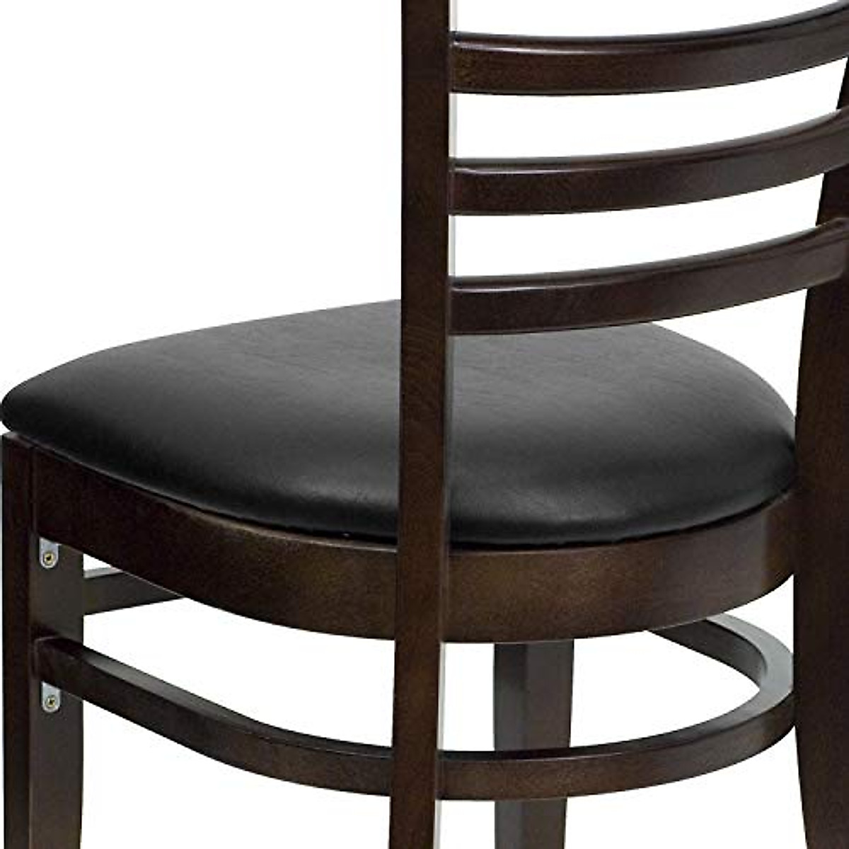 Flash Furniture HERCULES Series Ladder Back Walnut Wood Restaurant Chair - Black Vinyl Seat