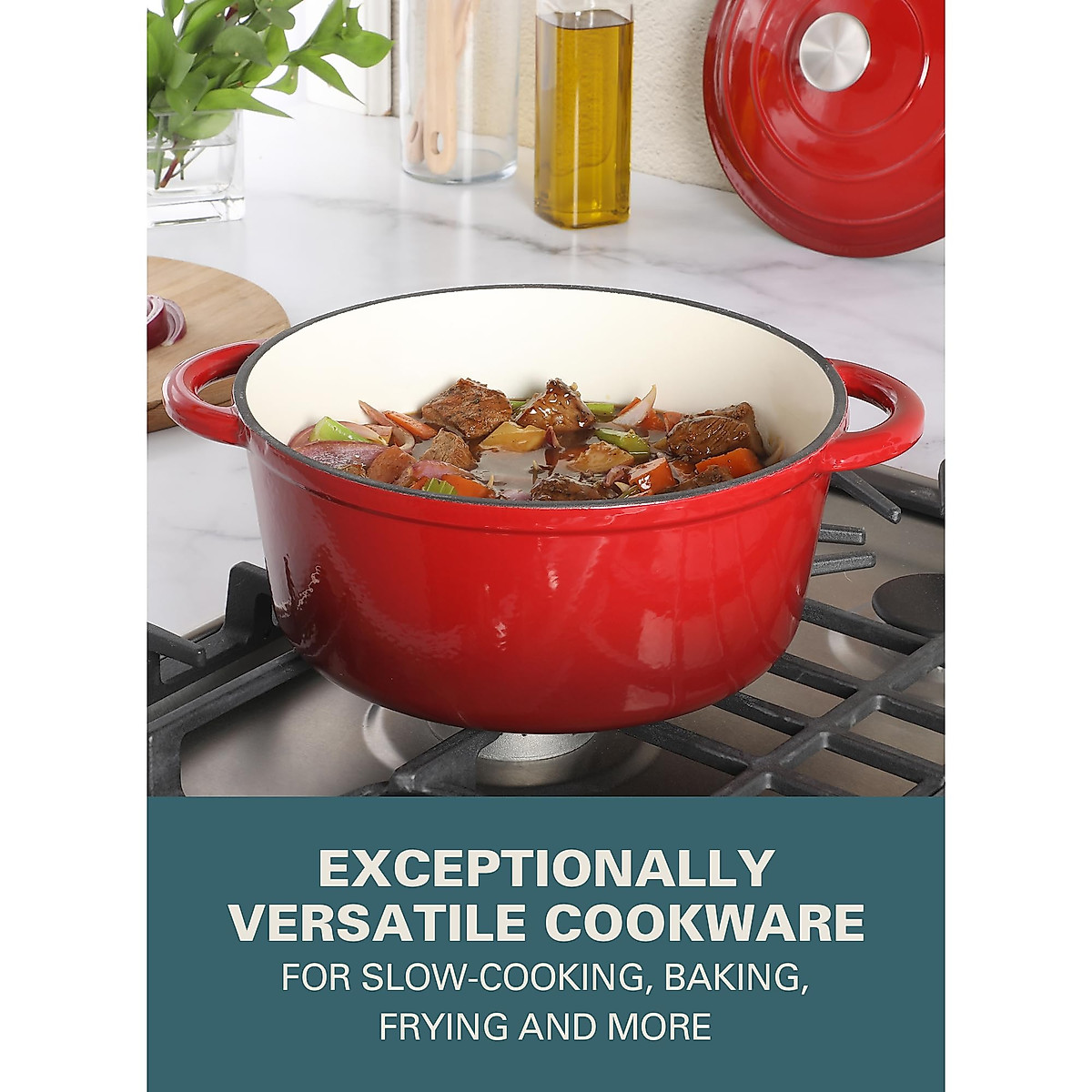 Gibson Home Addlestone 5 Quart Enamel Cast Iron Dutch Oven - Red