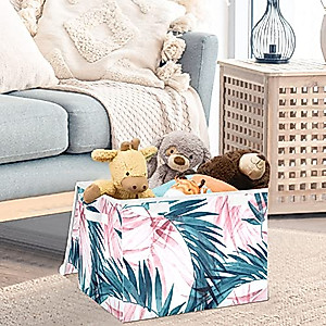 CaTaKu Tropical Storage Bins with Lids and Handles, Palm Leaves Fabric Large Storage Container Cube Basket with Lid Decorative Storage Boxes for Organizing Clothes