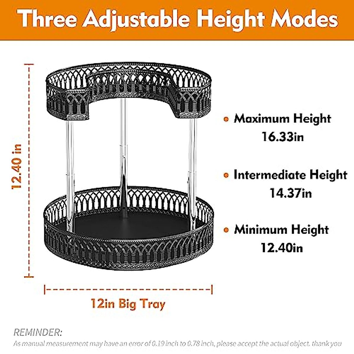 Detoypapa 2 Tiers Lazy Susan Organizer for Countertop - Spice Rack Organizer Height Adjustable Turntable Organizer - Cabinet in Kithen, Bathroom, Pantry Organizers and Storage - Black