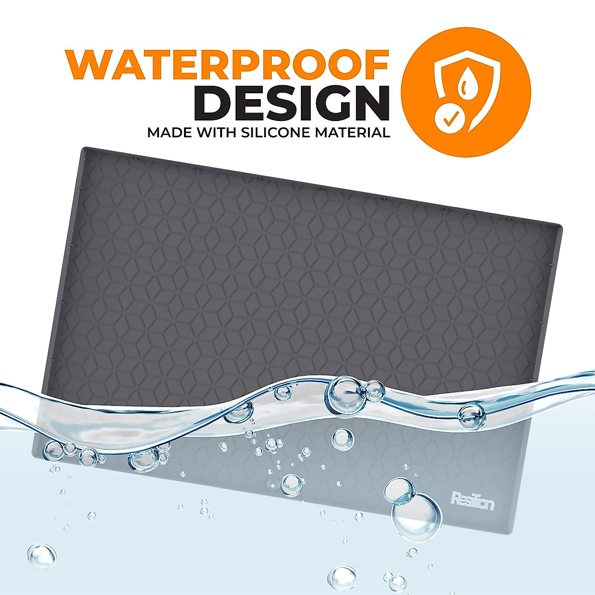 RESILION Flexible Waterproof Grey Silicone Under Sink Mat for Kitchen Cabinet with Drain Hole, 34" X 22" Silicone Under Sink Mat Liner Hold Up to 2 Gallons Liquid Sink Mats for Bottom of Kitchen Sink