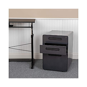 Flash Furniture Ergonomic 3-Drawer Mobile Locking Filing Cabinet with Anti-Tilt Mechanism and Hanging Drawer for Legal & Letter Files, Black