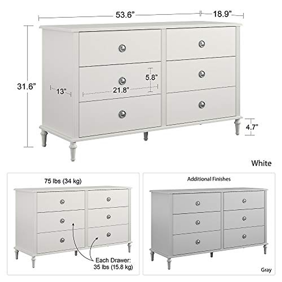 Little Seeds Rowan Valley Arden 6 Drawer Grey Kids’ Dresser