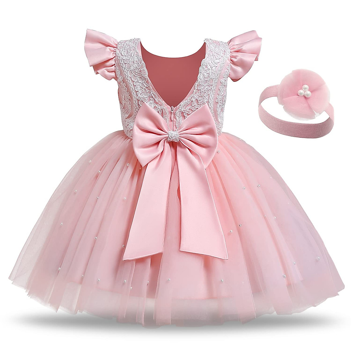 HNXDYY Girl Tutu Party Dress Bowknot Princess Baby Girls Birthday Gown #766_C Hot Pink 4-5 Years