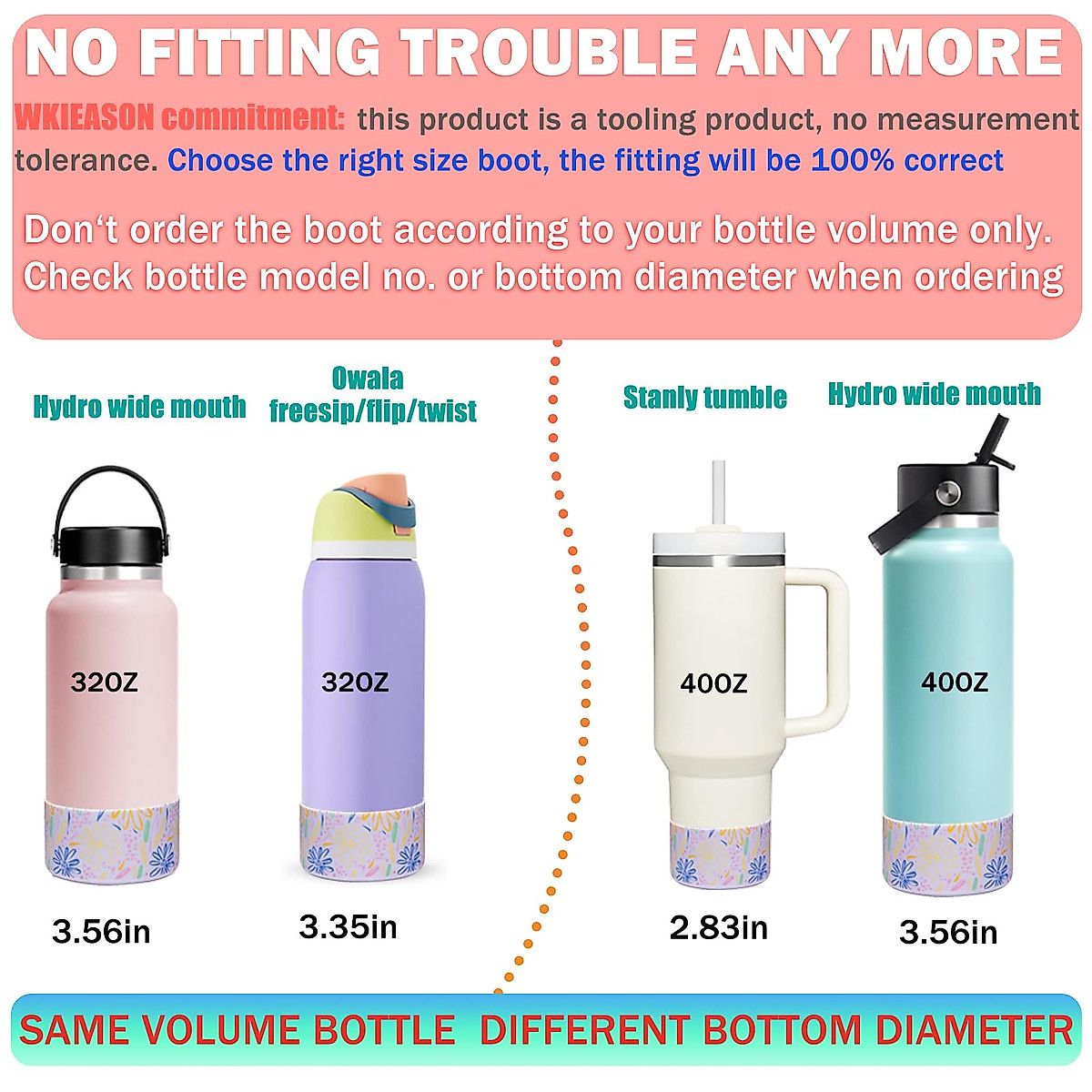 WK IEASON Protective Silicone Base Boot 12oz-24oz for Hydro Flask Wide Mouth/Standard Mouth, Anti-Slip Silicone Cover Bumper Compatible with Stanley Tumbler 40oz 30oz 20oz-2.83inch Bottom Diameter