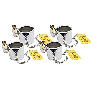 Mytee Products 5th Wheel King Pin Lock - Heavy Duty Chromed Solid Steel Anti Theft for RVs, Container, Trailers with Warning Tag & 2 Keys (4 - Pack)