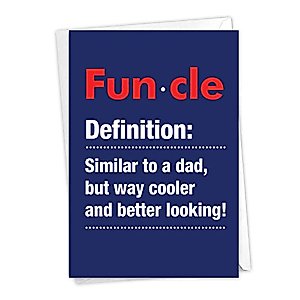 NobleWorks - 1 Funny Happy Birthday Notecard - Uncle Humor Greeting Card with Envelope - Funcle C7232BDG