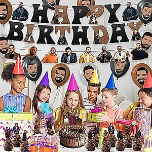 Drake Themed Birthday Party Decorations OVO Aubrey Drake Graham Party Decor Rapper Party Supplies Favors Happy Birthday Banner Cake Toppers Balloons Set of 33Pcs