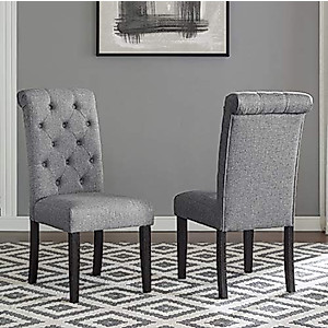 Roundhill Furniture Leviton Solid Wood Tufted Dining Chair, Set of 2, Gray